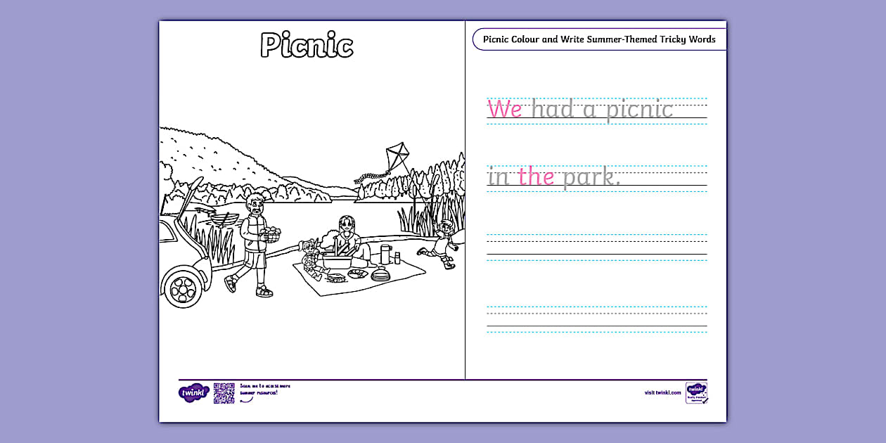 Picnic Colour and Write Summer-Themed Tricky Words - Twinkl