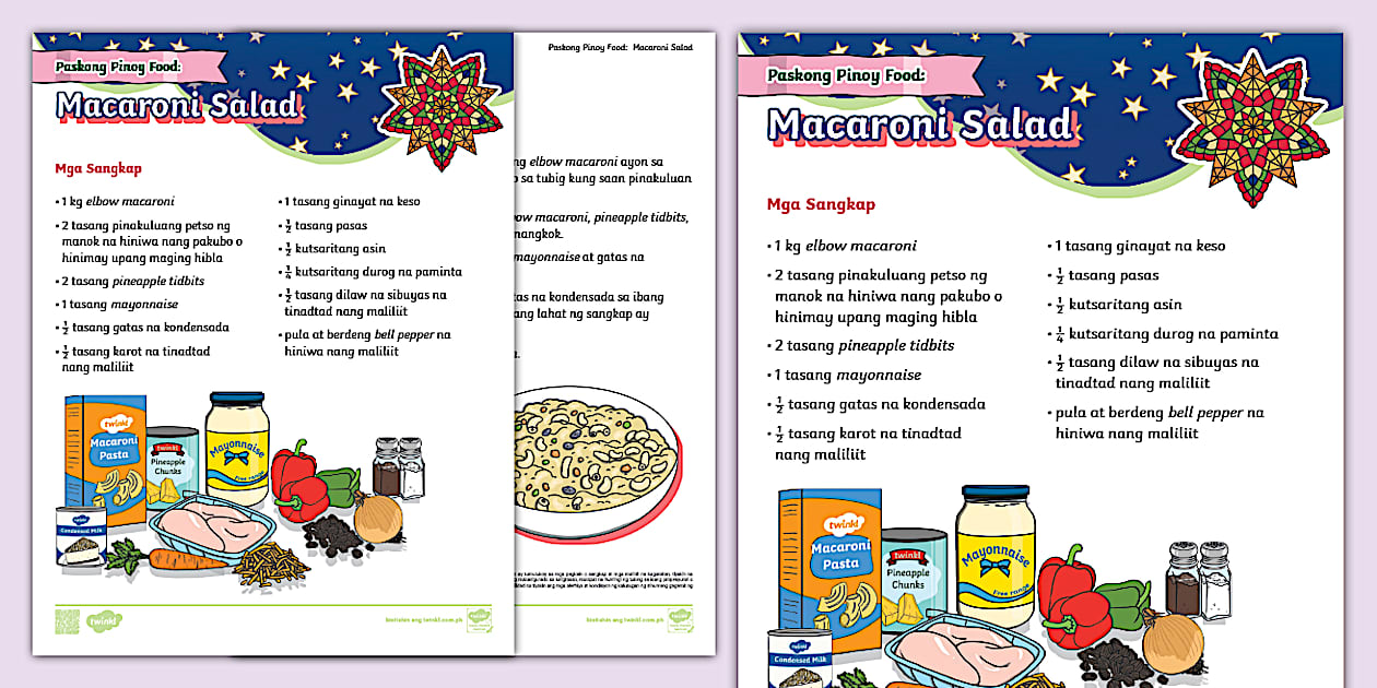 Paskong Pinoy Food: Macaroni Salad | Twinkl (teacher made)