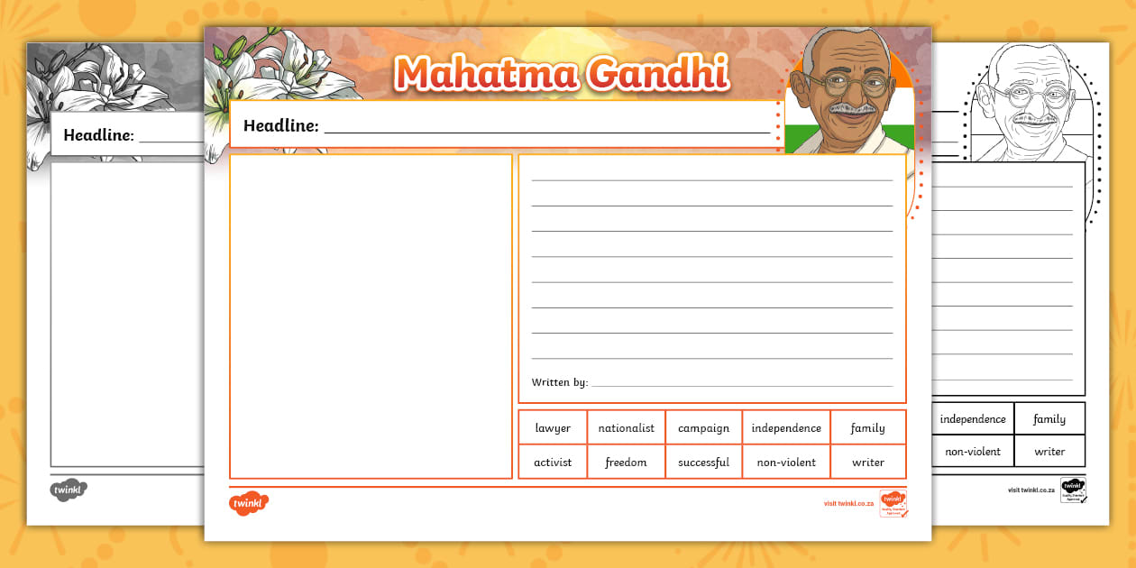 Mahatma Gandhi Newspaper Writing Template - Twinkl