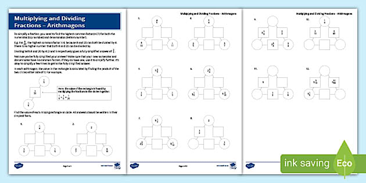 Year 7-8 Fractions: Multiplying Fractions with Arithmagons