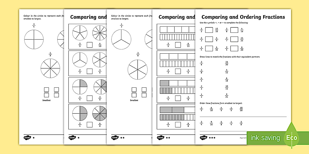 Comparing and Ordering Fractions Worksheets (teacher made)
