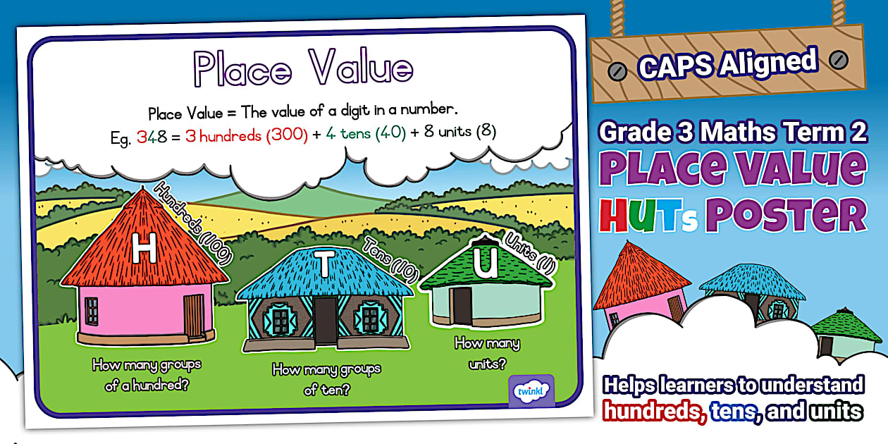 Grade 3 Maths Term 2 Place Value Huts Poster (CAPS Aligned)