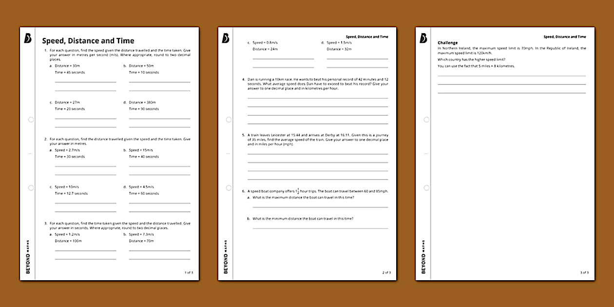👉 Speed, Distance and Time Worksheet (Teacher-Made)