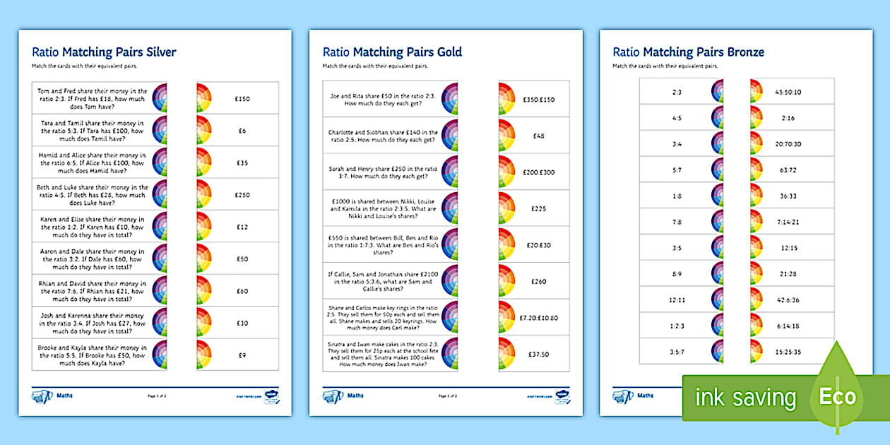 Ratio Worksheet: Matching Pairs | KS3 Maths | Beyond