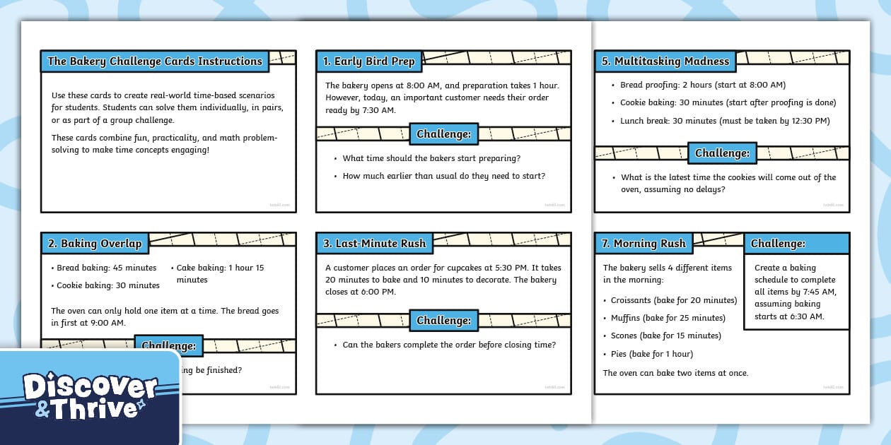 The Bakery Challenge Cards (Time) Sixth Class (teacher made)