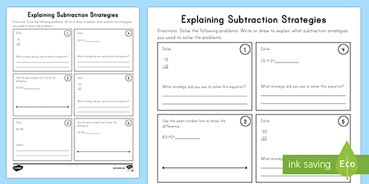 Explaining Subtraction Strategies Worksheet (teacher made)