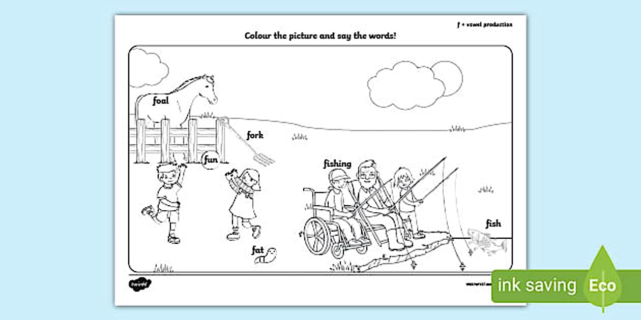 Cursive Word Initial f Production Colouring Scene - Twinkl