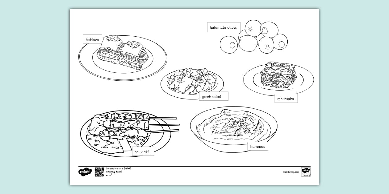 Greek Food Colouring Sheet (teacher made) - Twinkl