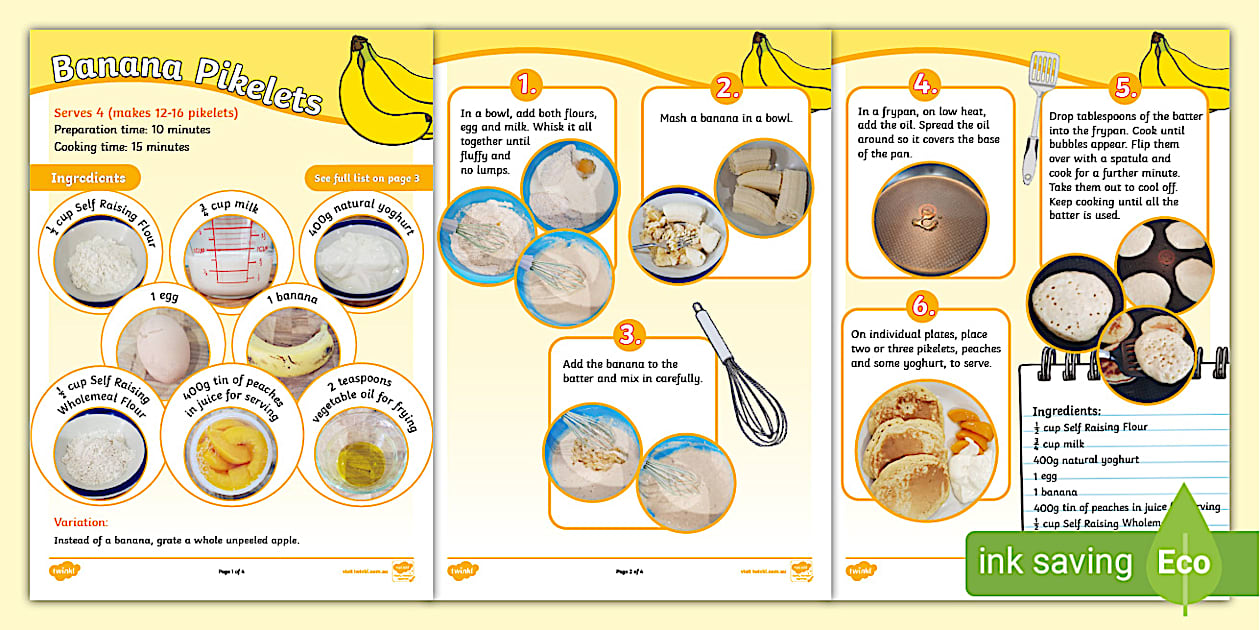 Banana Pikelets Breakfast Recipe (teacher made) - Twinkl