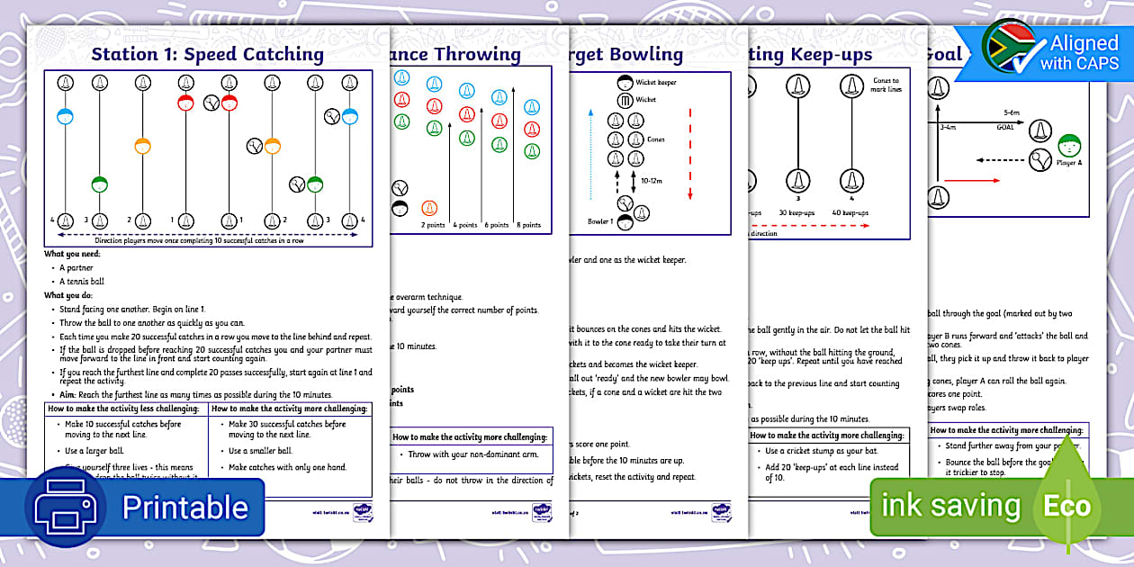 Grade 6 Physical Education Striking Fielding Station Cards
