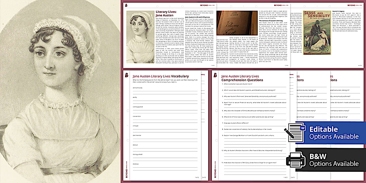 Jane Austen Biography | KS3 Reading Comprehension - Twinkl