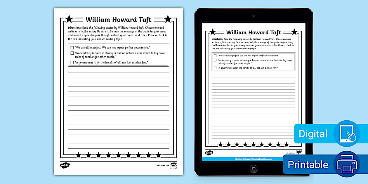 Eighth Grade William Howard Taft Writing Connection - Twinkl