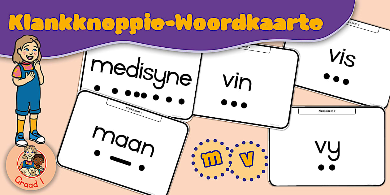 Graad 1, Kwartaal 2 Klankknoppie-Woordkaarte: Klanke m en v