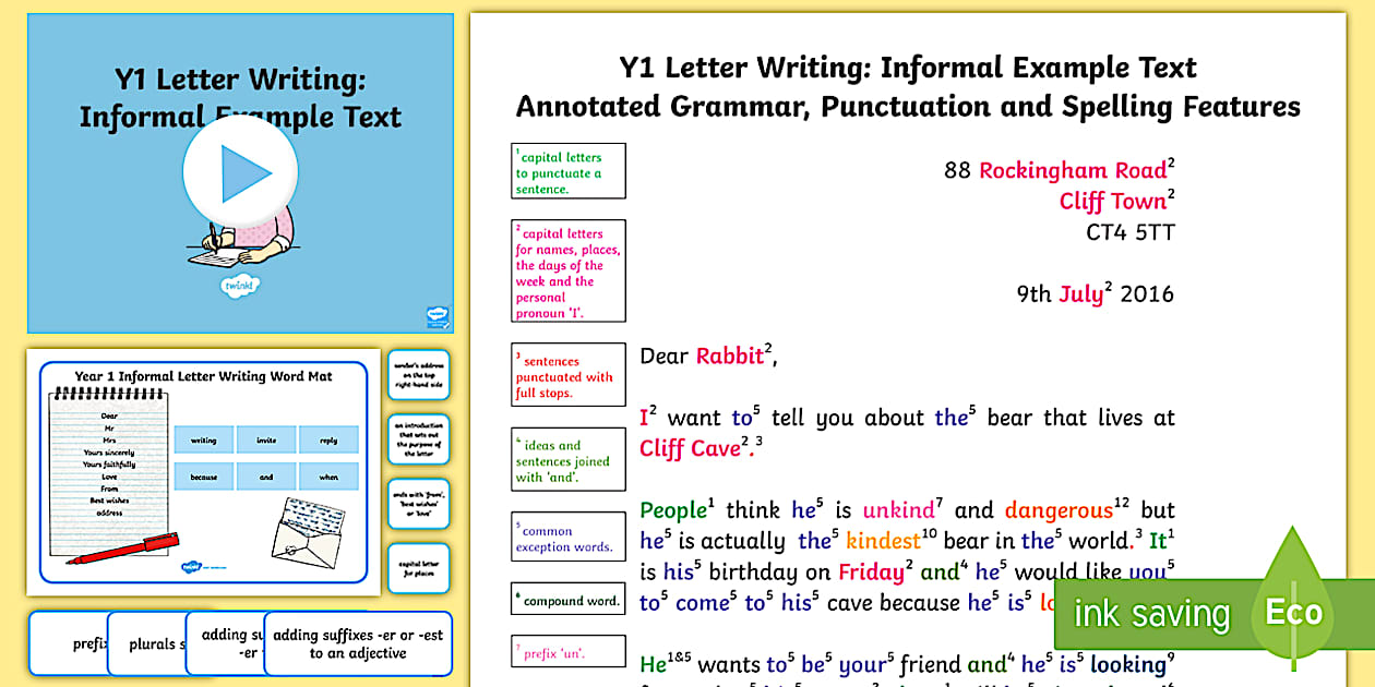 Y1 Letter Writing: Informal Model/Example Text - English KS1