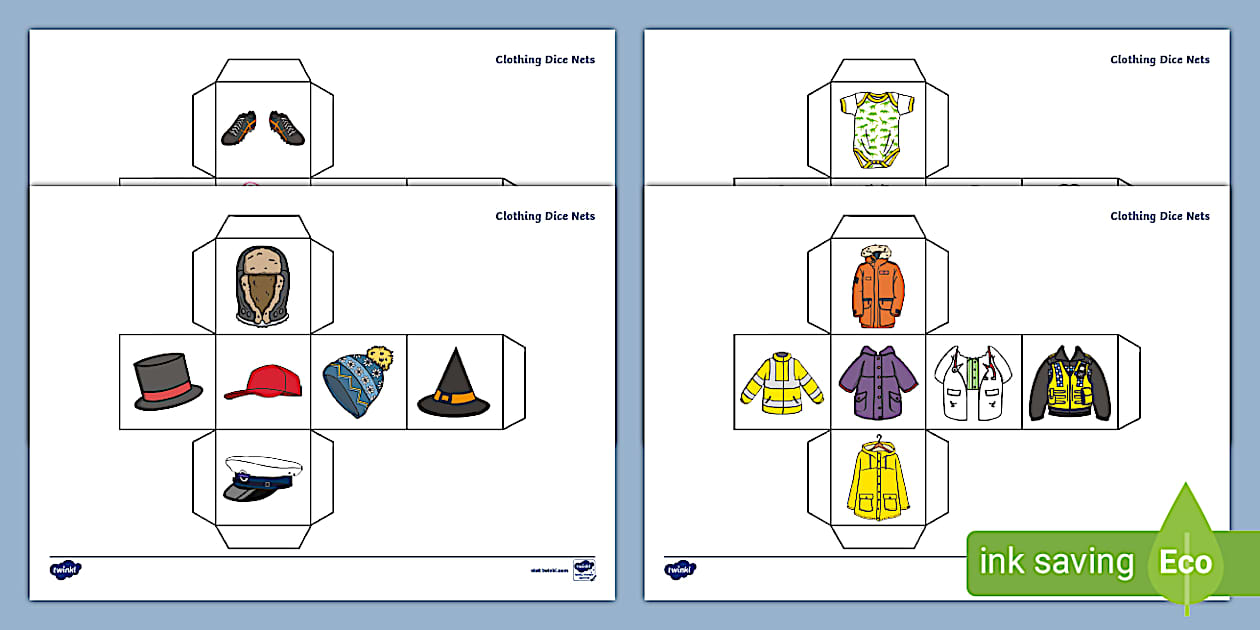 Clothing Dice Nets - Twinkl - EYFS (teacher made) - Twinkl