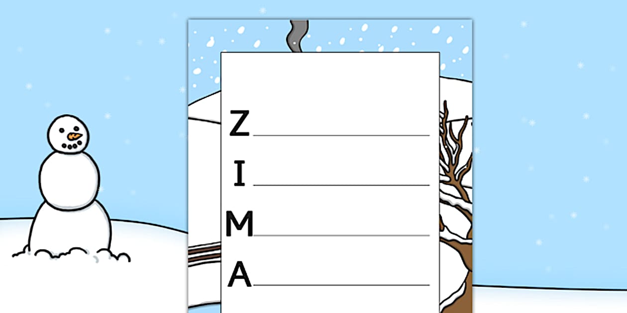 Black and White Winter Acrostic Poem Template Polish