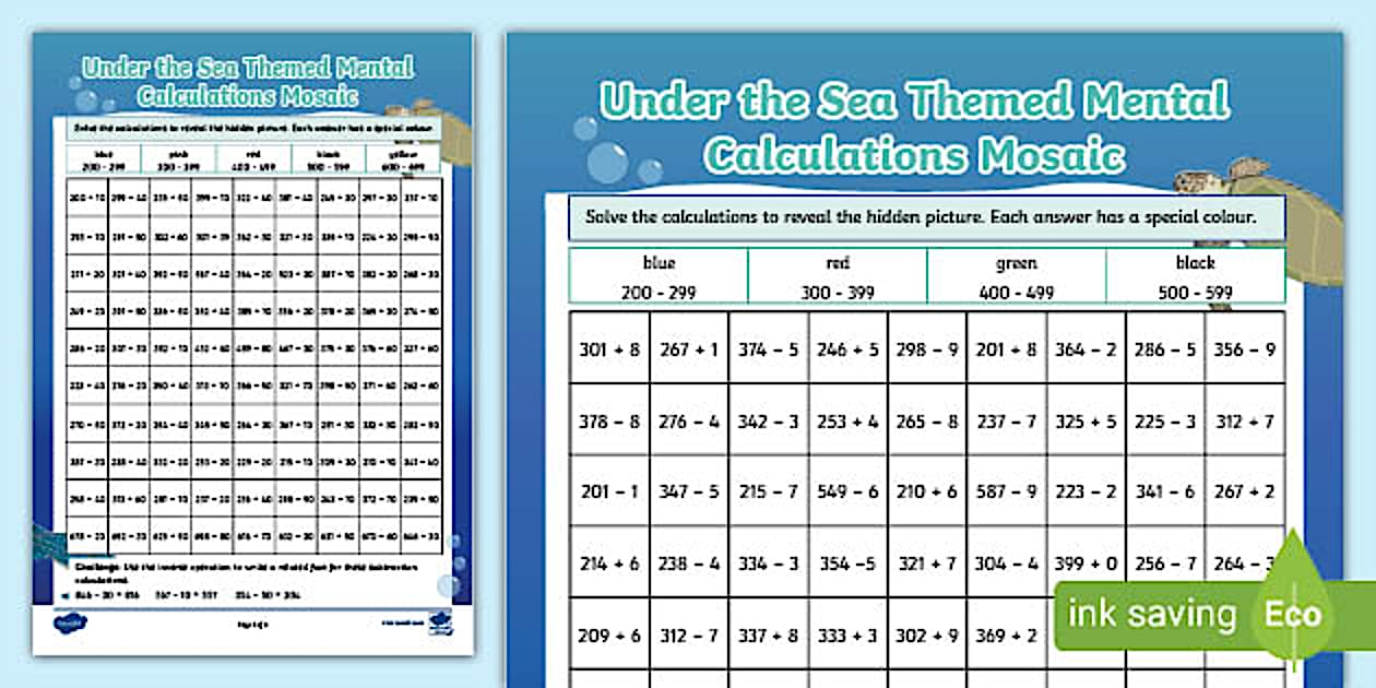 👉 LKS2 Under the Sea Mental Calculations Maths Mosaic