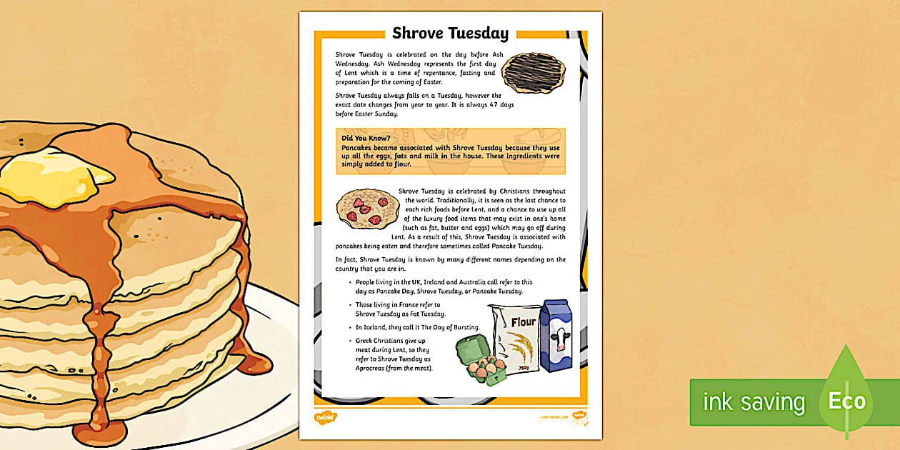 Years 3-4 Shrove Tuesday Facts Sheet (Teacher-Made) - Twinkl