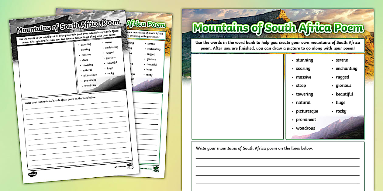 Mountains of South Africa Poem Writing Template - Twinkl