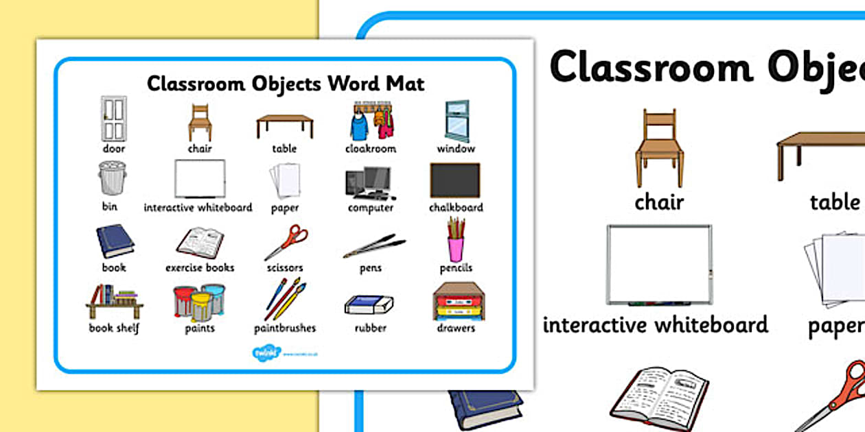Classroom Objects Word Mat - ESL Classroom Vocabulary