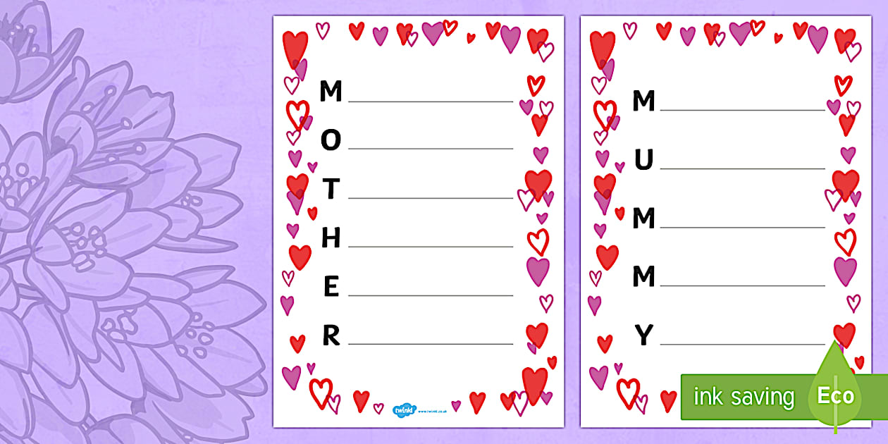 Mother's Day Acrostic Poem Template | Twinkl Canada
