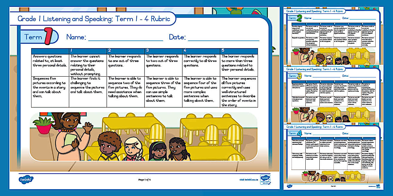 Grade 1: Listening and Speaking: Term 1-4 Rubric - Twinkl