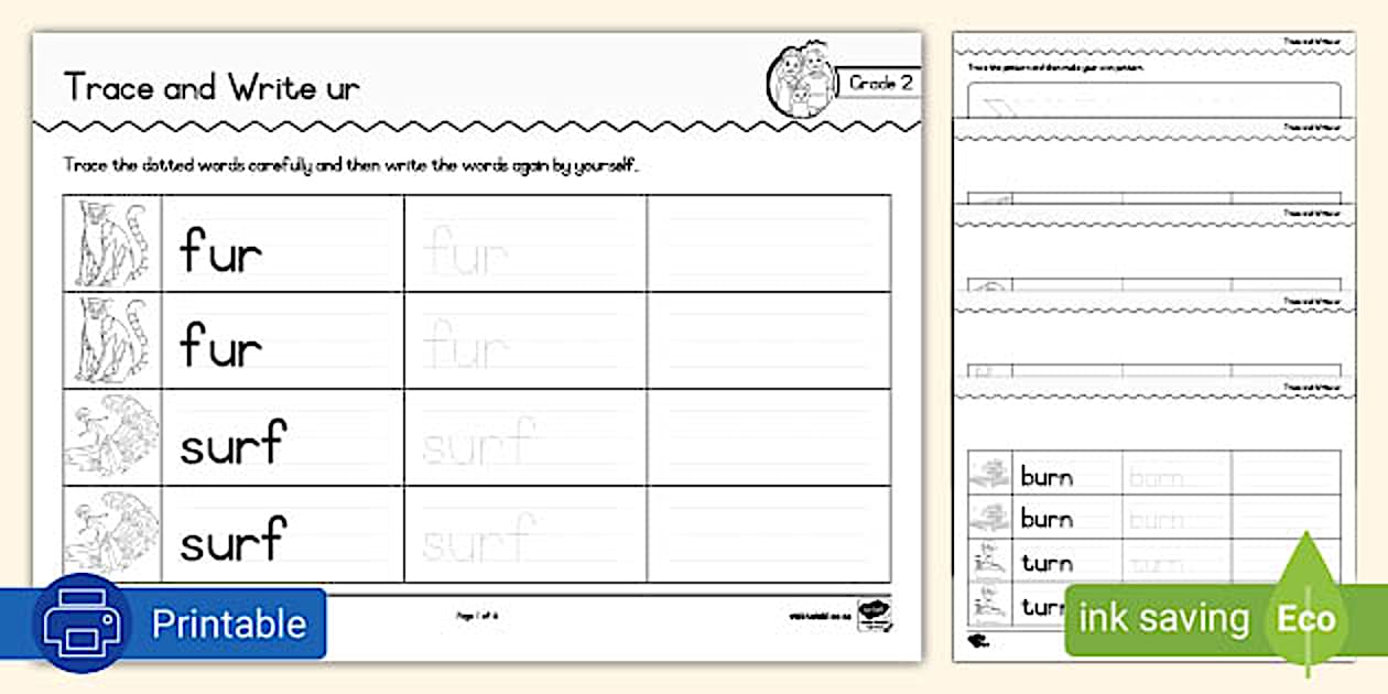 Grade 2 Phonics Trace and Write ur (teacher made) - Twinkl