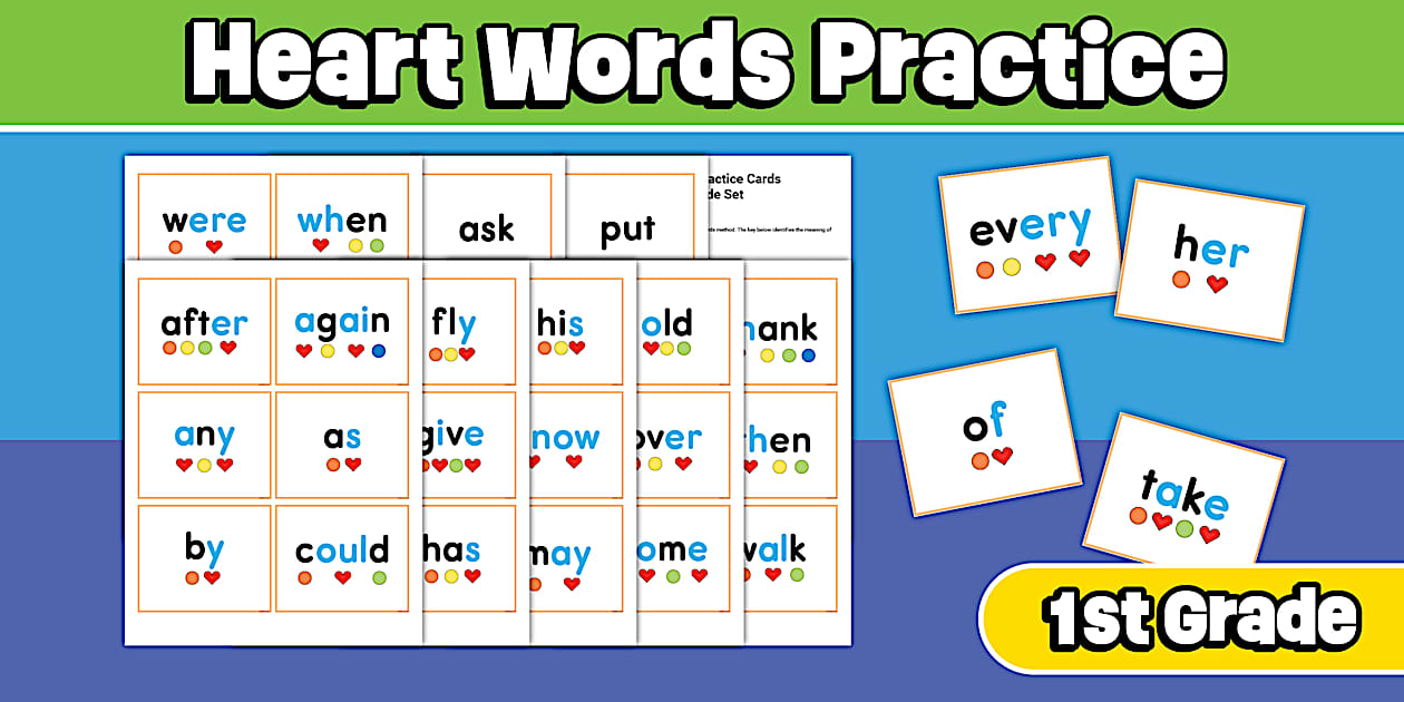 First Grade Heart Words Practice Cards