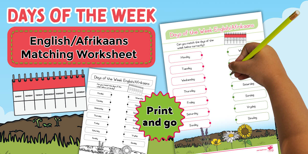 Foundation Phase - Days of the Week English/Afrikaans - Matching Worksheet