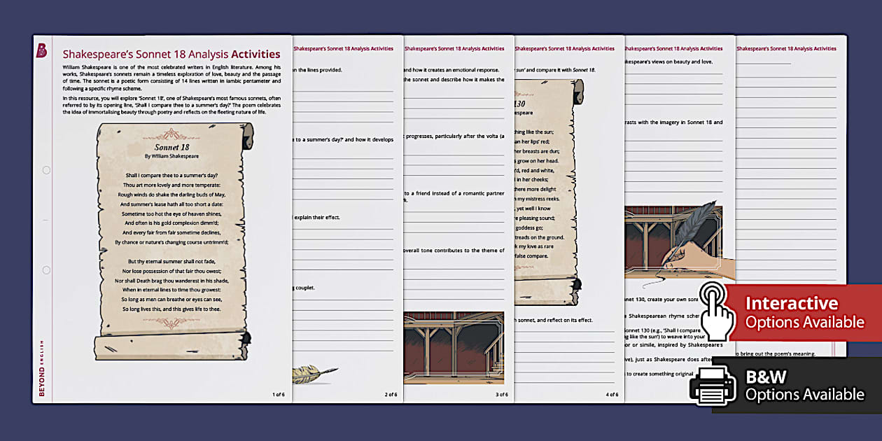 Shakespeare's Sonnet 18 Analysis Activities (teacher made)