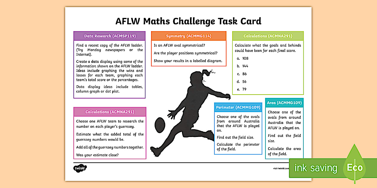 Year 5 Women's Australian Rules Football Maths Challenge Worksheet