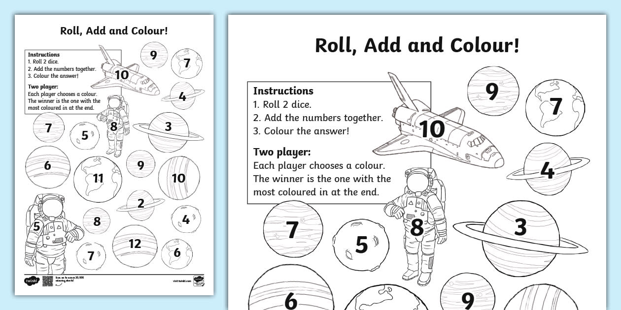 Space Roll and Colour Dice Addition Activity (teacher made)