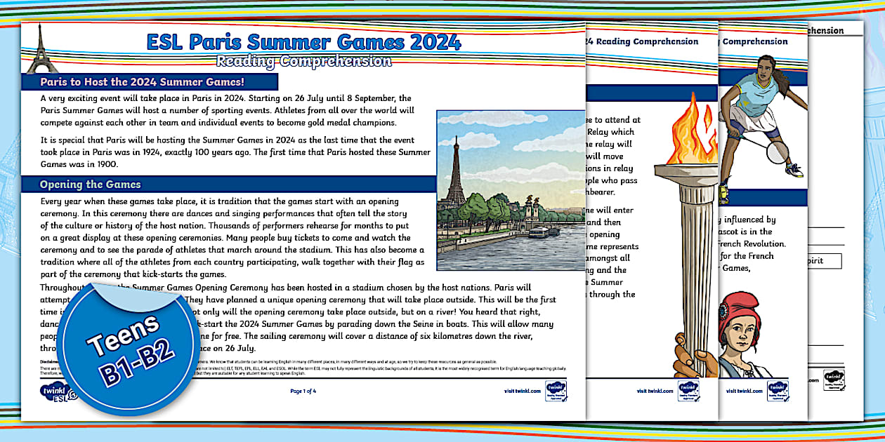 ESL Paris Summer Games 2024 Reading Comprehension [Teens, B1-B2]