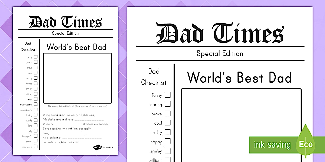 Father's Day Newspaper Keepsake Template (Teacher-Made)