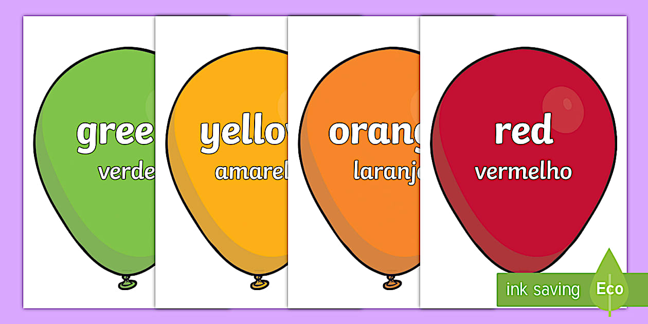 Colour Words on Balloons English/Portuguese - Colour Word Balloons