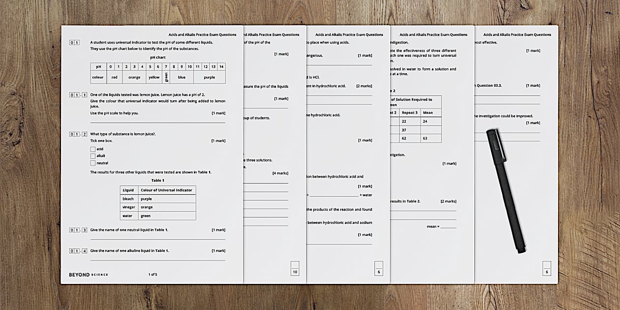 KS3 Acids and Alkalis Foundation Exam Practice Questions