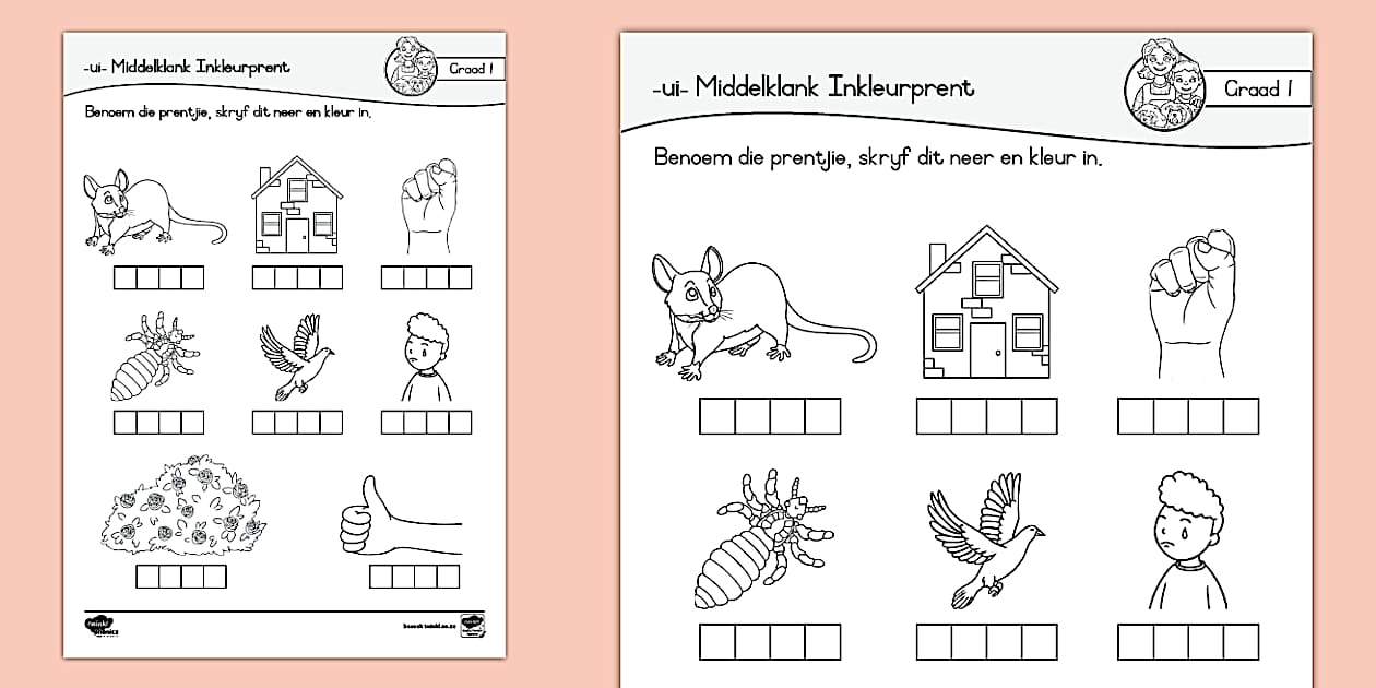 Graad 1 Klanke Inkleurprent Middelklank ui (teacher made)