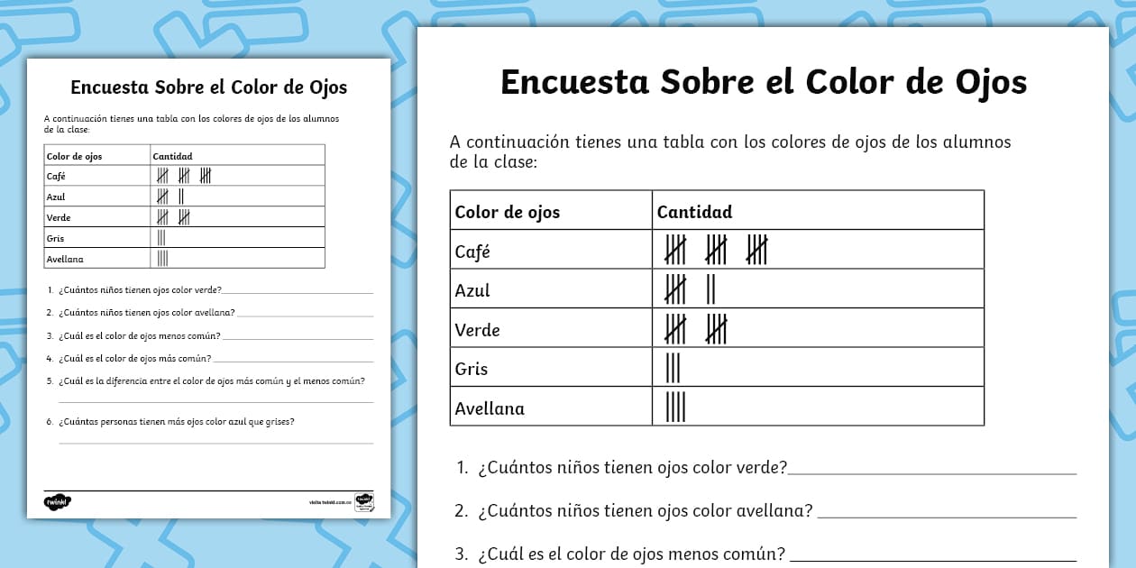 Actividad Encuesta Sobre el Color de Ojos - Twinkl Colombia