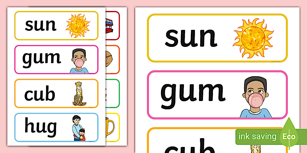 3-Letter ‘u’ Words Cards - English - Twinkl