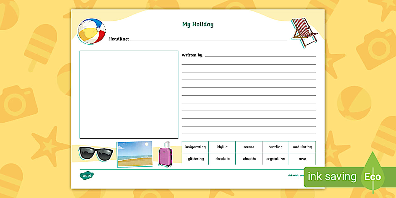 KS2 My Holiday Recount Newspaper Template (teacher made)