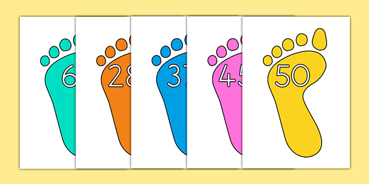 Numbers 0 50 on Footprints (teacher made) - Twinkl