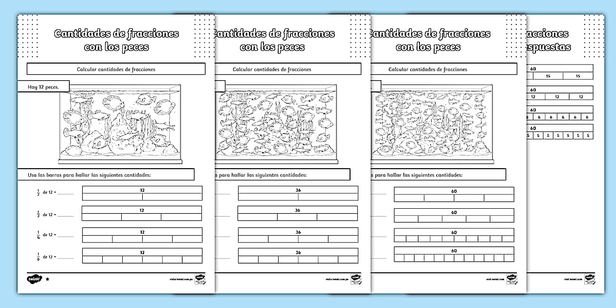 Ficha de actividad: Fracciones de cantidades con barras edición peces