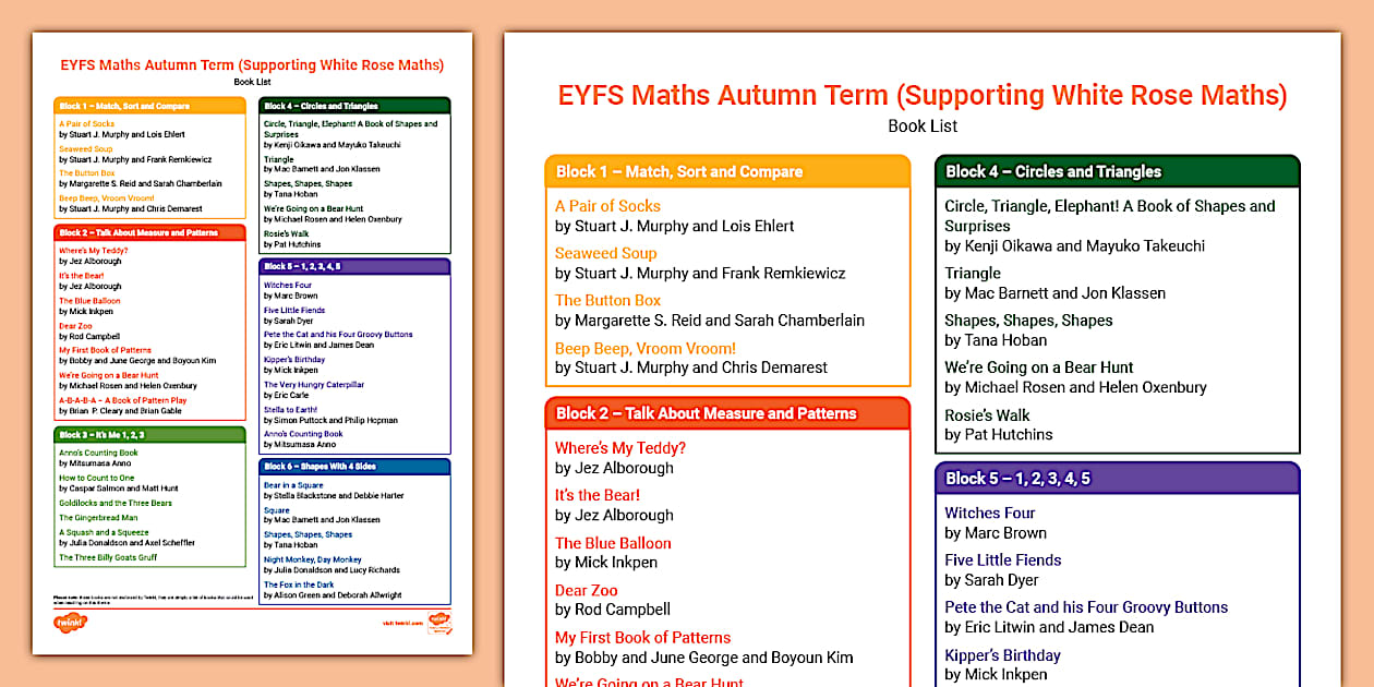👉 EYFS Reception Maths Autumn Term Book List (Supports White Rose Maths)