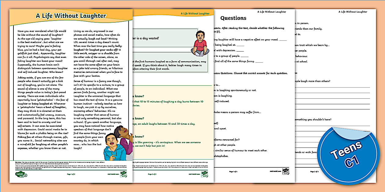 ESL Reading Comprehension: A Life Without Laughter - Twinkl