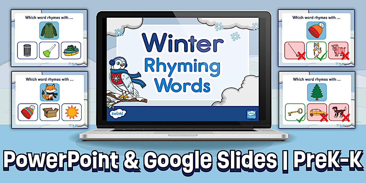 Winter Rhyming Words PowerPoint & Google Slides for PreK-K