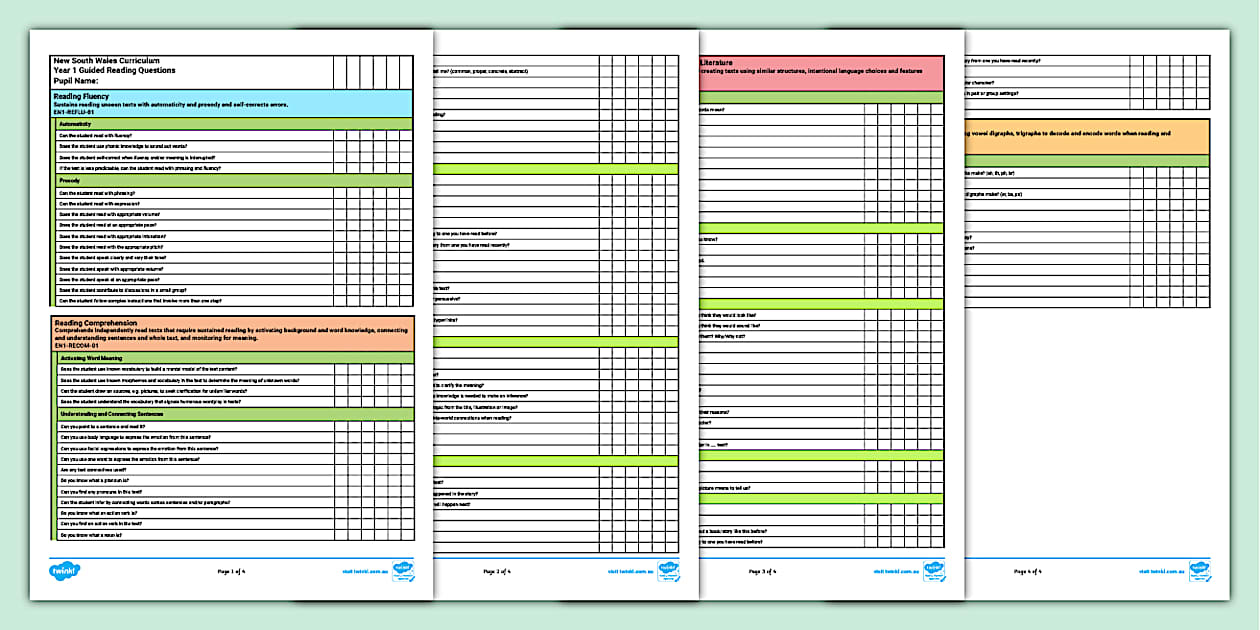 NSW Year 1 Reading Checklist | Primary Resources - Twinkl