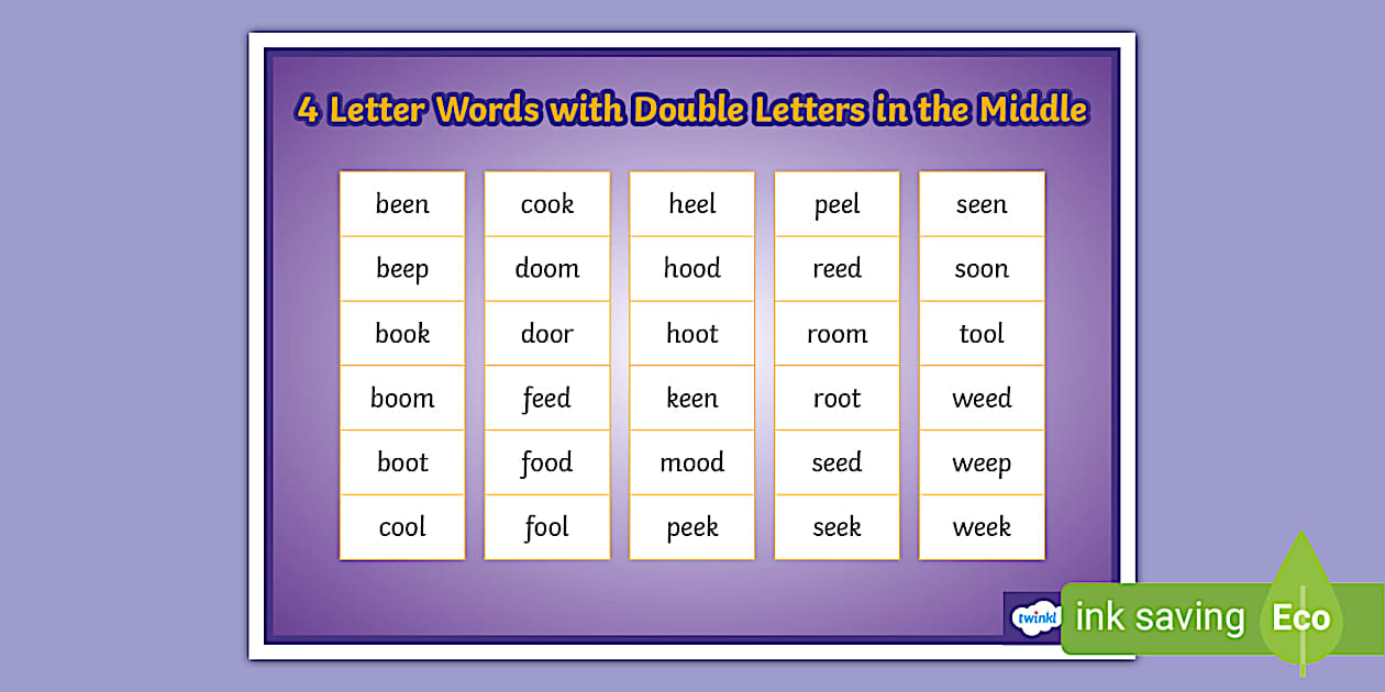 4 Letter Words with Double Letters in the Middle Word Mat