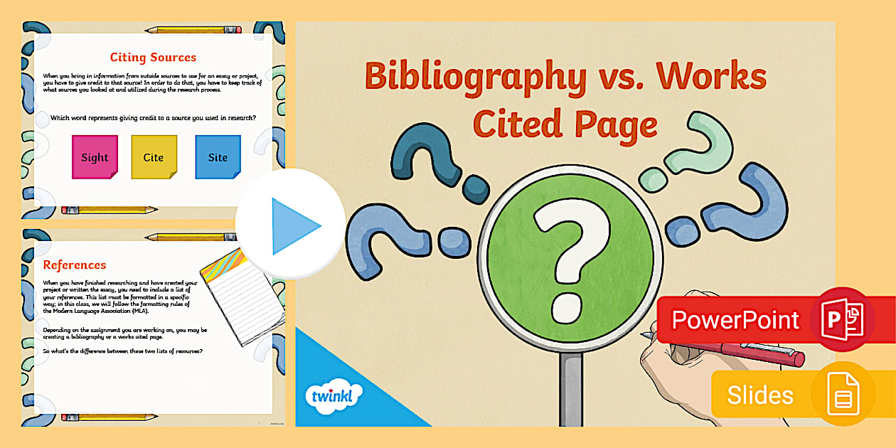 MLA Bibliography vs. Works Cited Page PowerPoint & Google Slides for ...