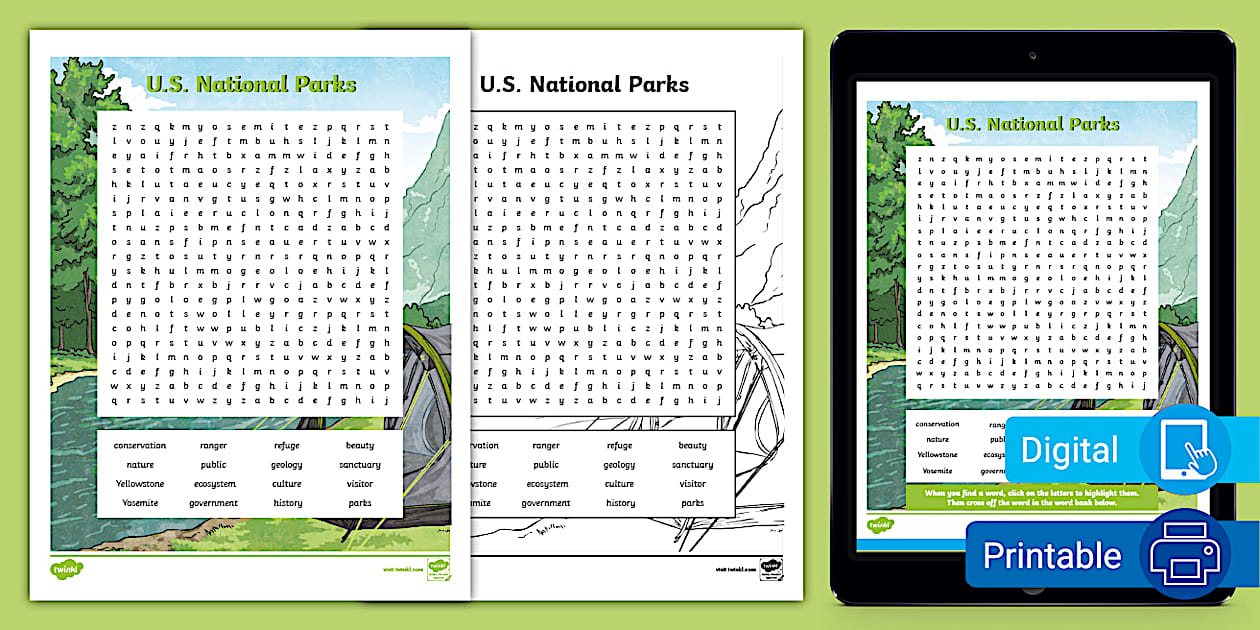 U.S. National Parks Word Search PDF | Twinkl USA - Twinkl