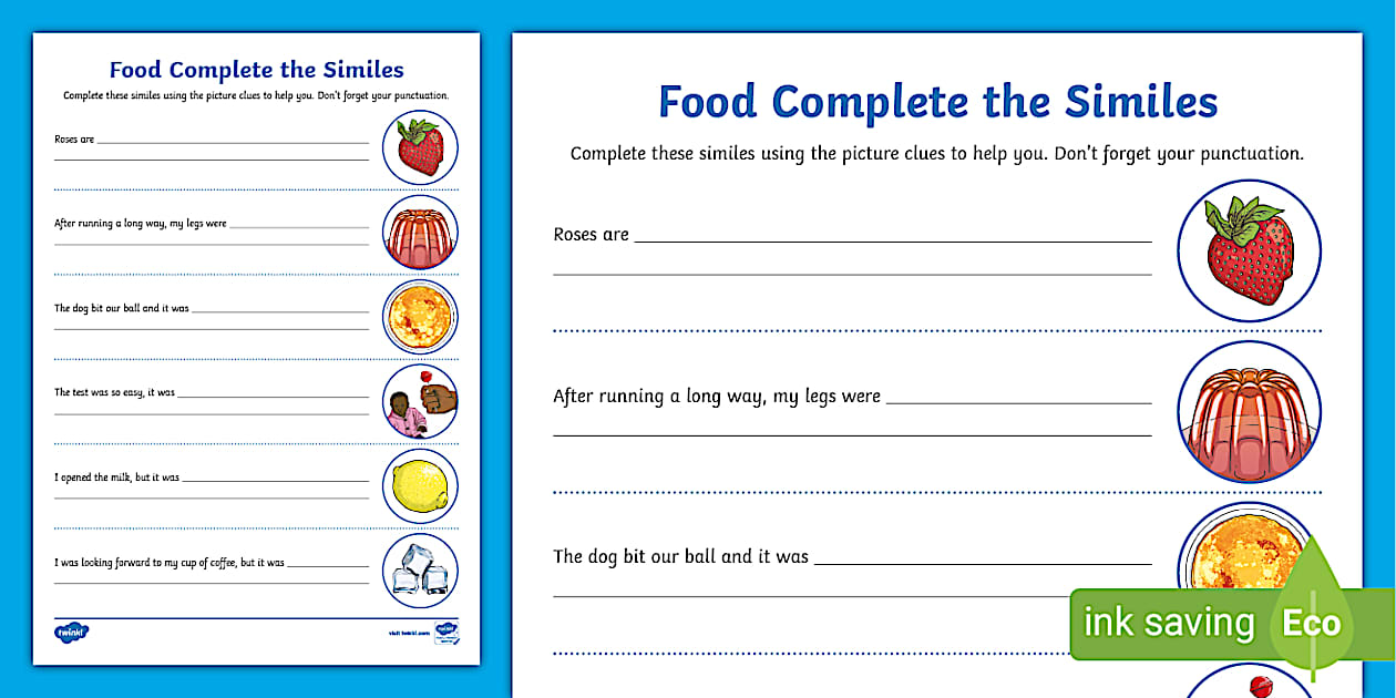 Complete the Food Simile Worksheet